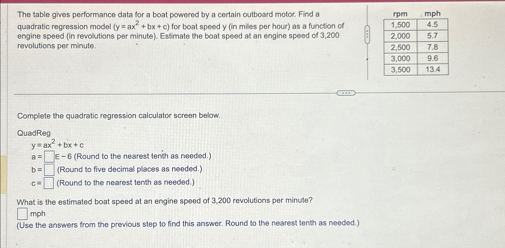 Solved The table gives performance data for a boat powered | Chegg.com