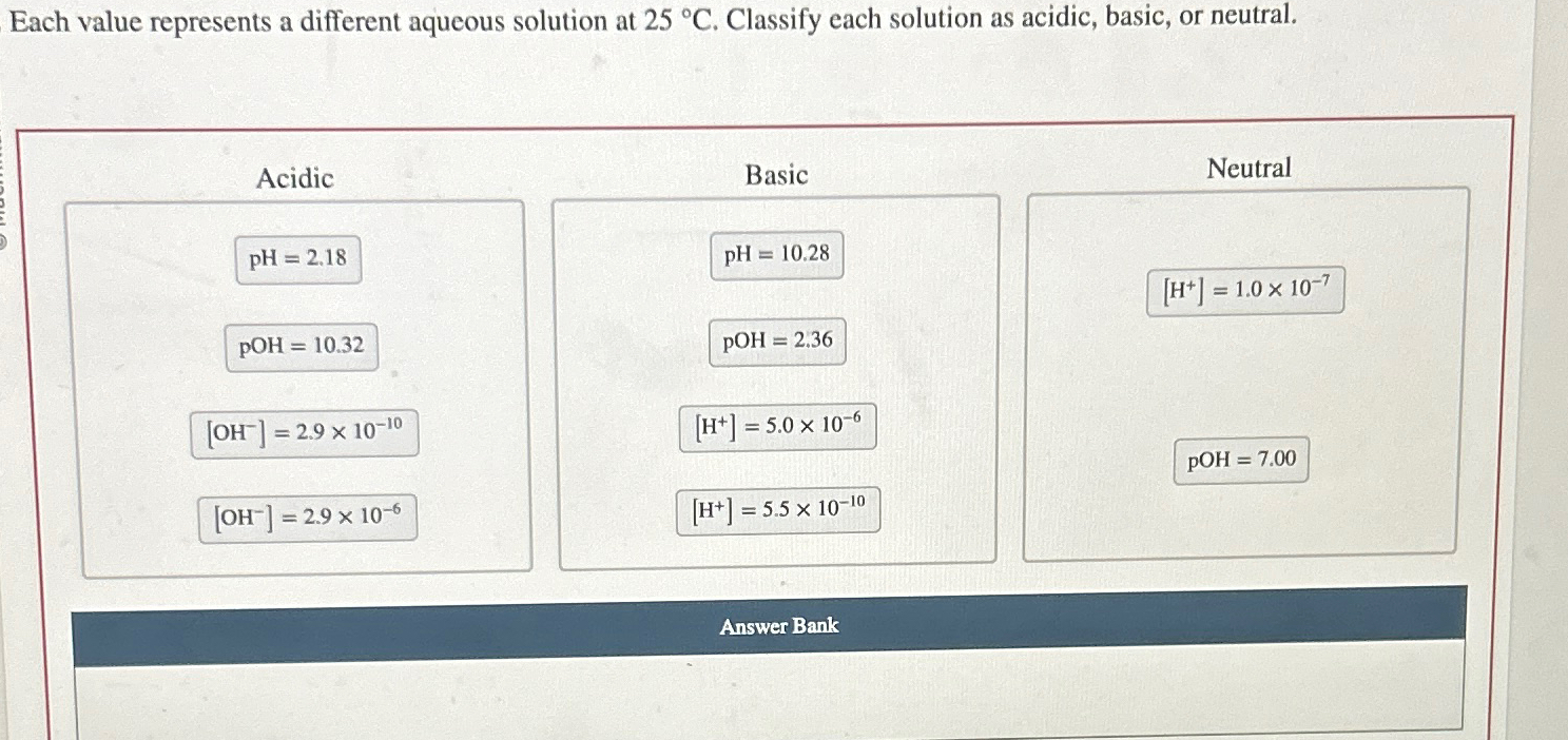Solved Each value represents a different aqueous solution at | Chegg.com