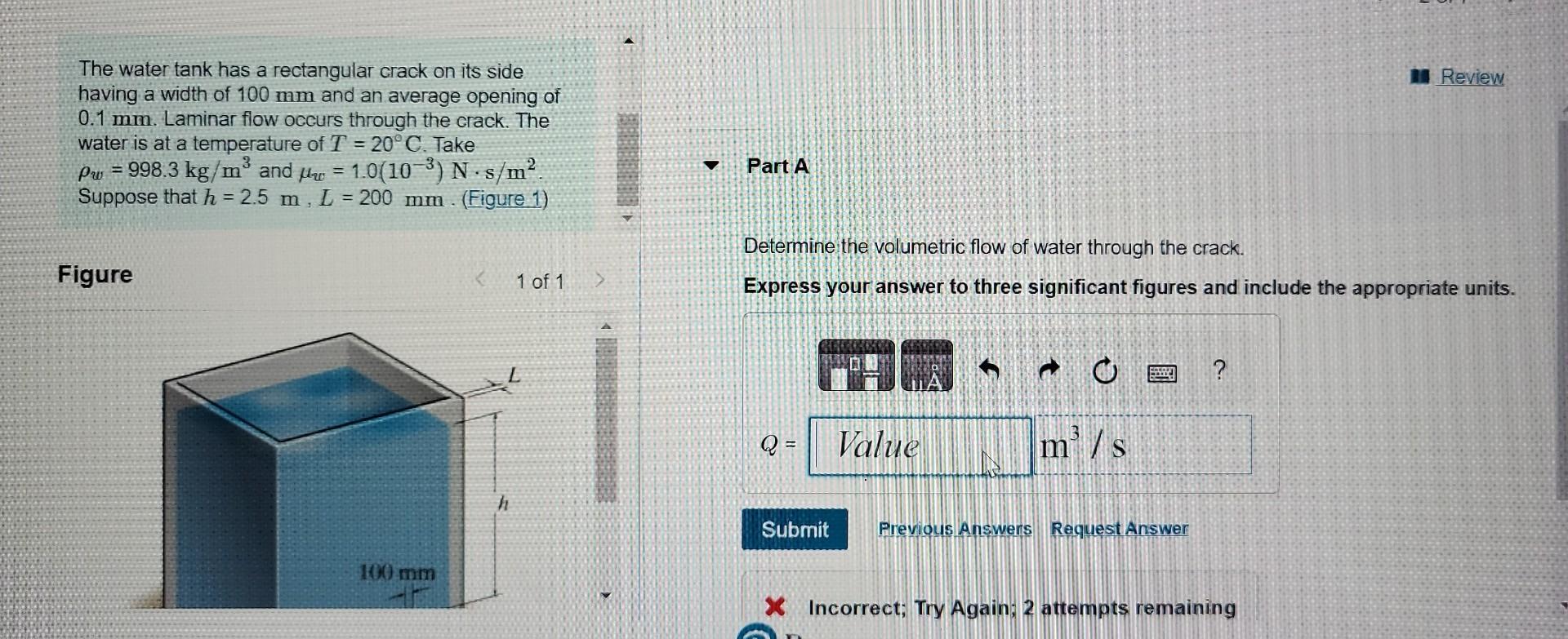 Solved The water tank has a rectangular crack on its side | Chegg.com