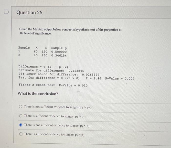Solved Given the Minitab output below conduct a hypothesis | Chegg.com