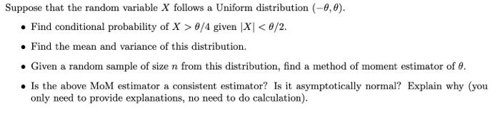 Solved Suppose that the random variable X follows a Uniform | Chegg.com