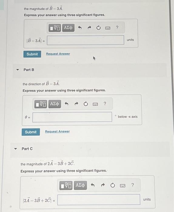 Solved the magnitude of B−3A. Express your answer using | Chegg.com