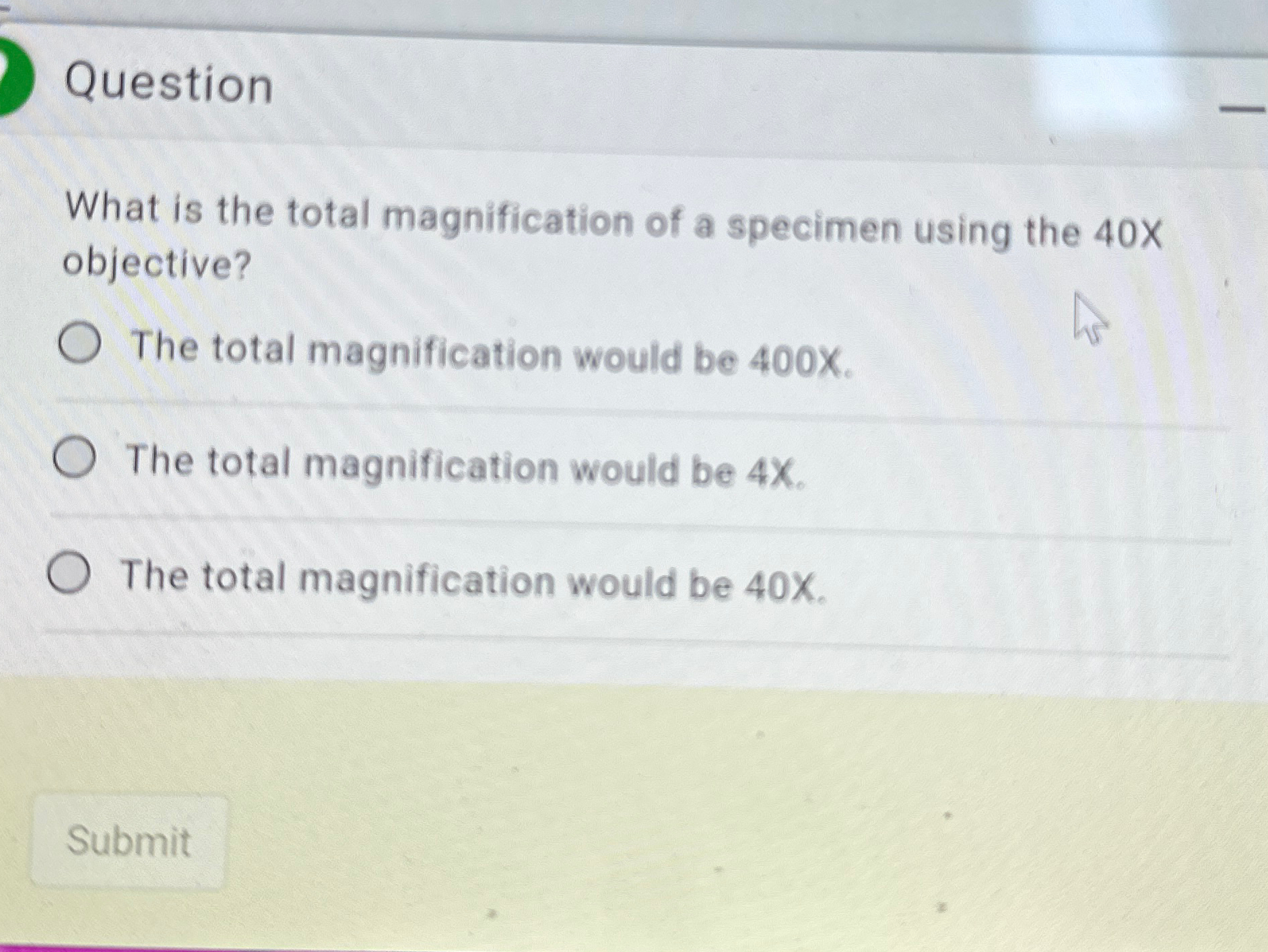 Solved QuestionWhat is the total magnification of a specimen | Chegg.com
