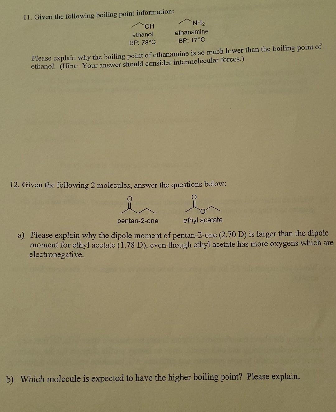 Solved 11. Given the following boiling point information: | Chegg.com