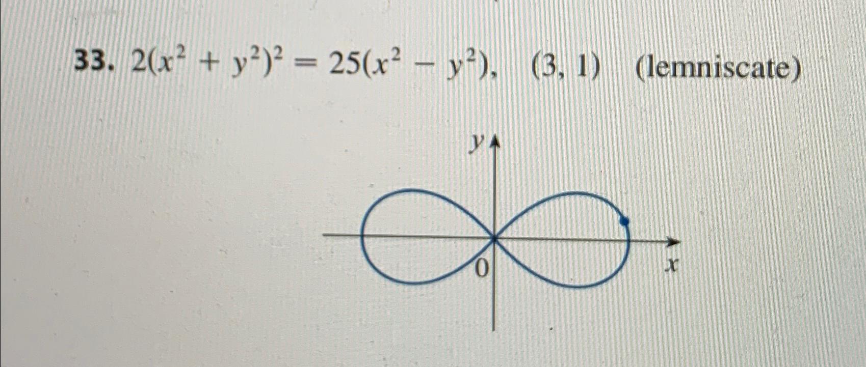 Solved 2(x2+y2)2=25(x2-y2),(3,1), (lemniscate) | Chegg.com