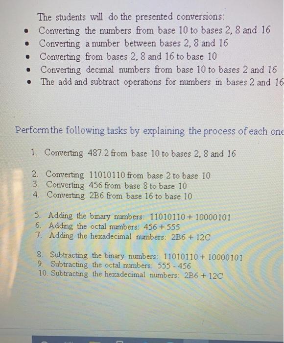 Solved The students will do the presented conversions: • | Chegg.com