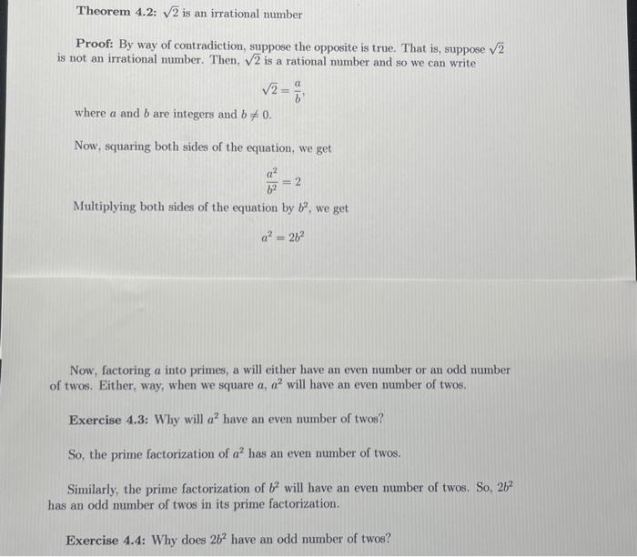 Solved Theorem 4.2: 2 is an irrational number Proof: By way | Chegg.com