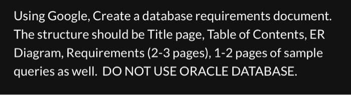 Solved Using Google, Create a database requirements | Chegg.com