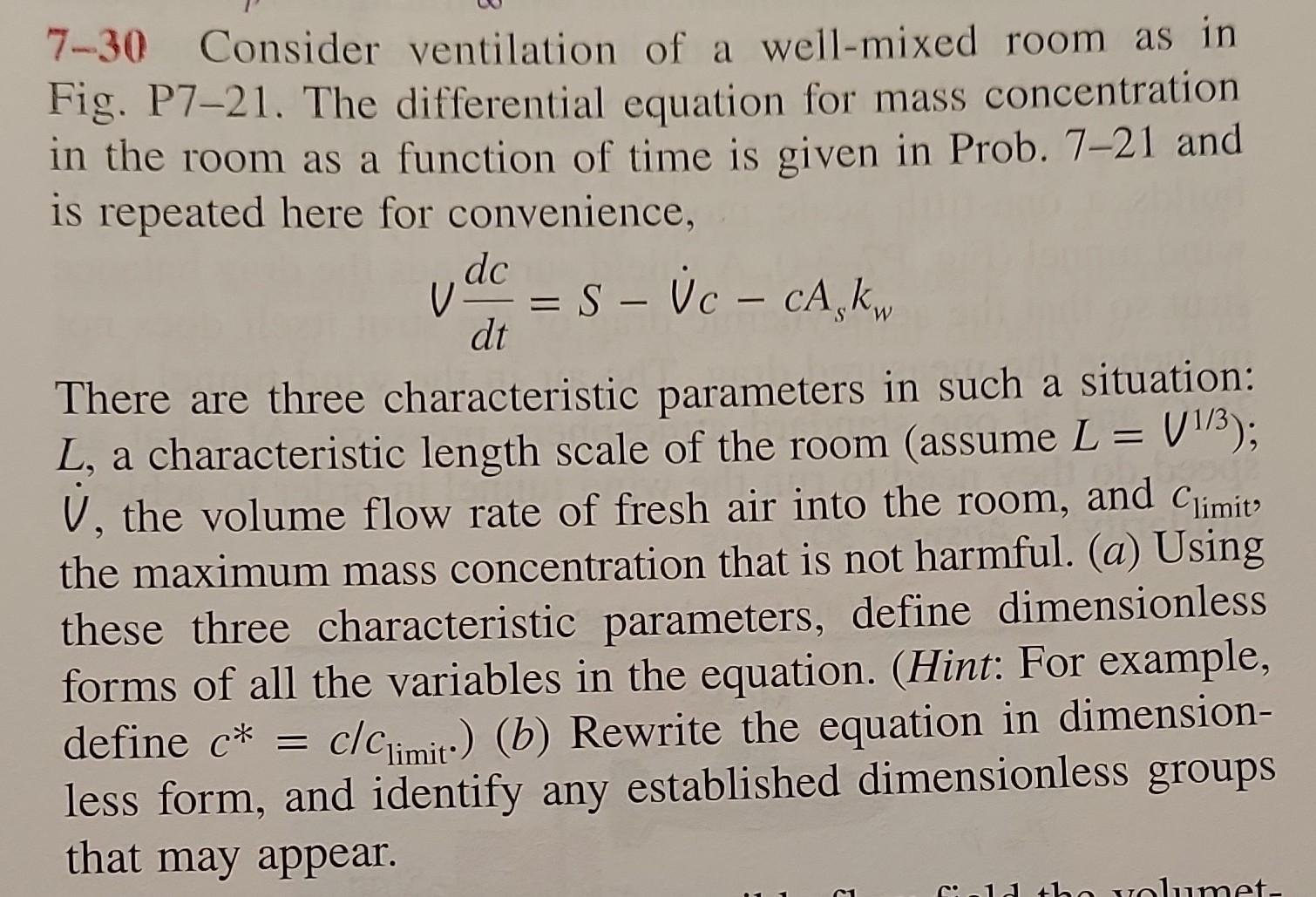 Solved 7-30 Consider ventilation of a well-mixed room as in | Chegg.com