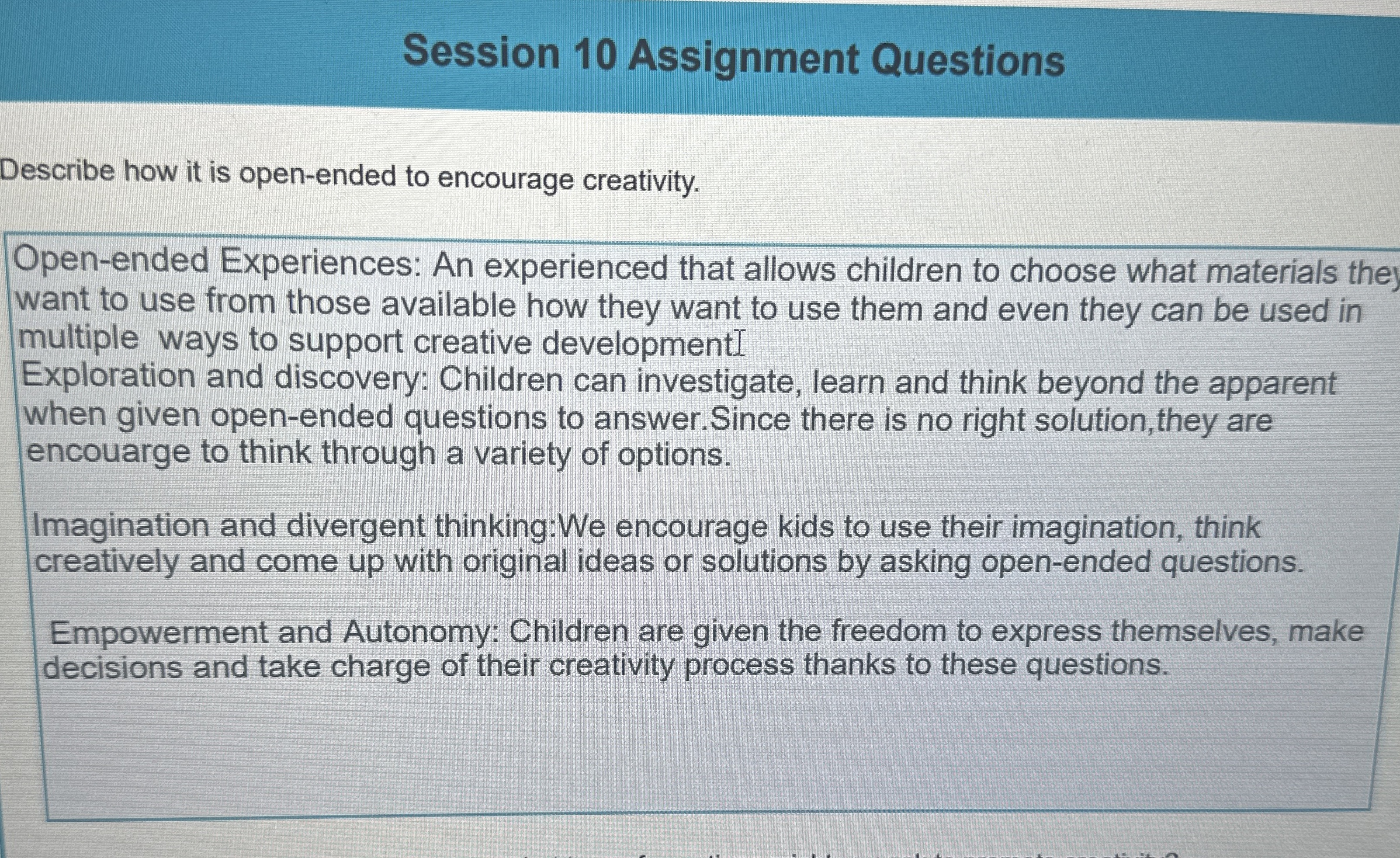 Solved Session 10 ﻿Assignment QuestionsDescribe how it is | Chegg.com