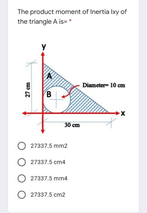 Solved The product moment of Inertia Ixy of the triangle A | Chegg.com