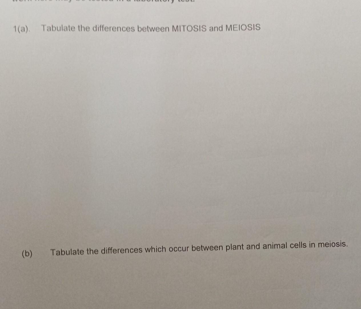 Solved 1(a). Tabulate the differences between MITOSIS and | Chegg.com Solved 1(a). Tabulate the differences between MITOSIS and | Chegg.com