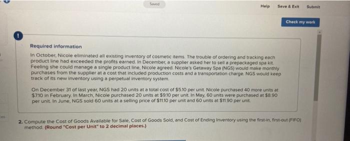 Solved Saved Help Sove & Exit Submit Check my work Required | Chegg.com