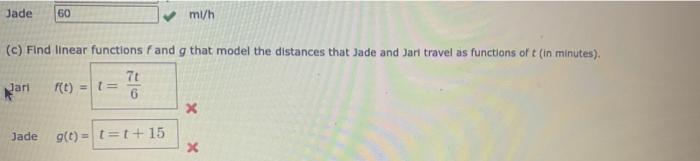 Solved Jade 60 mi/h (c) Find linear functions fand g that | Chegg.com