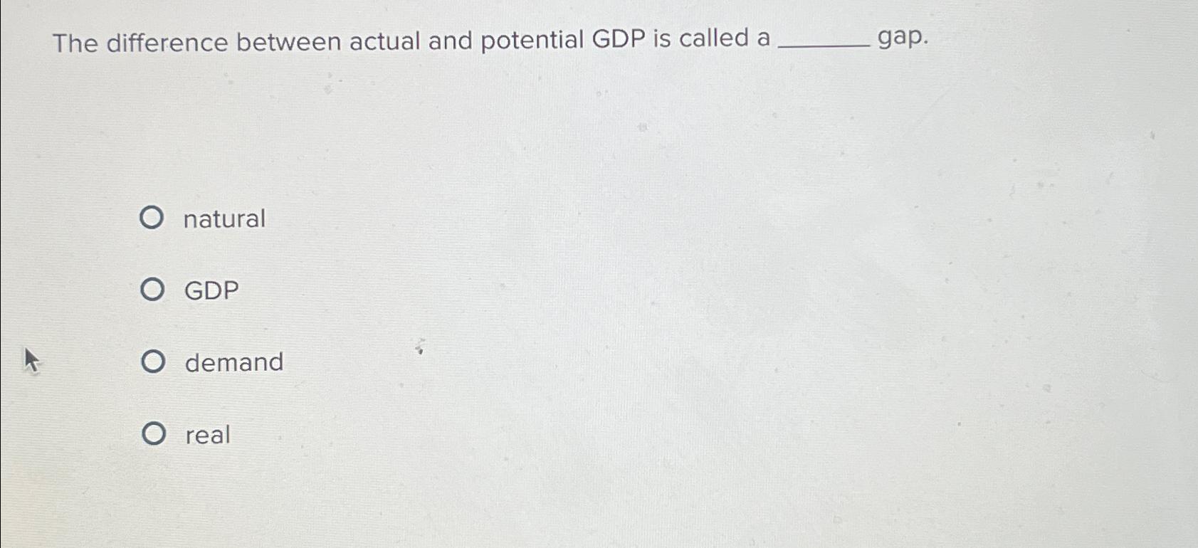 Solved The difference between actual and potential GDP is | Chegg.com