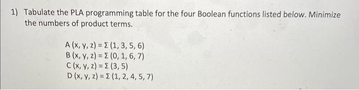 Solved 1) Tabulate the PLA programming table for the four | Chegg.com