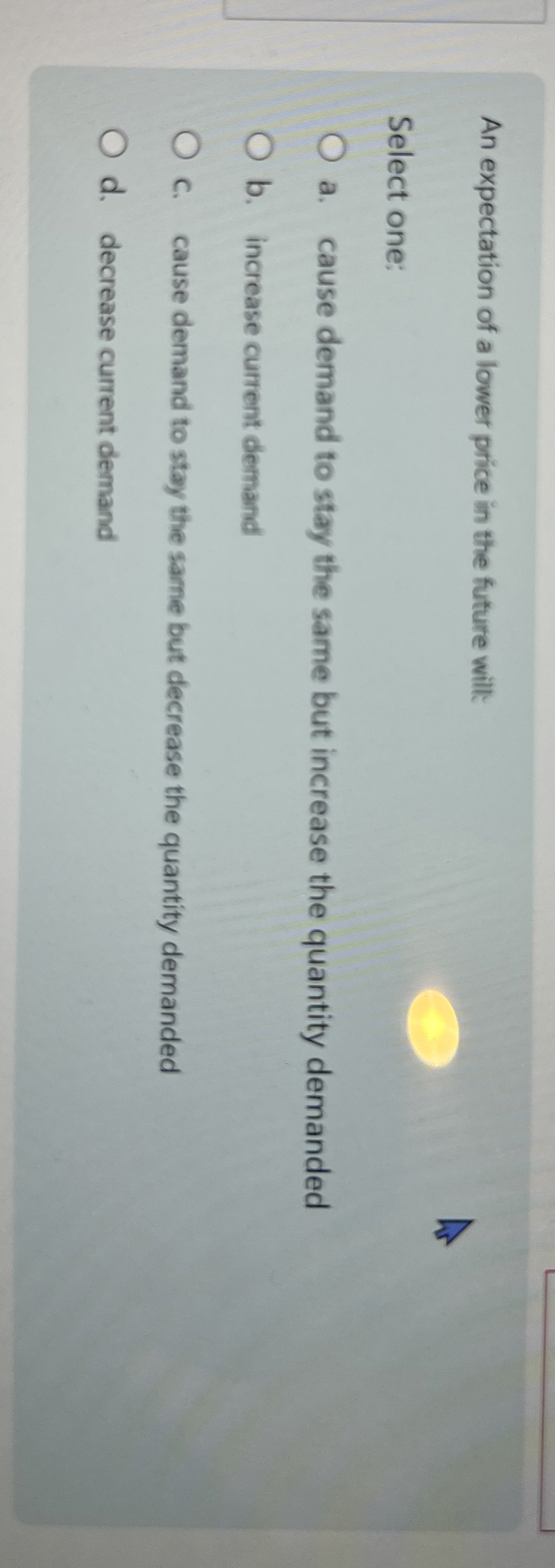 Solved An expectation of a lower price in the future | Chegg.com