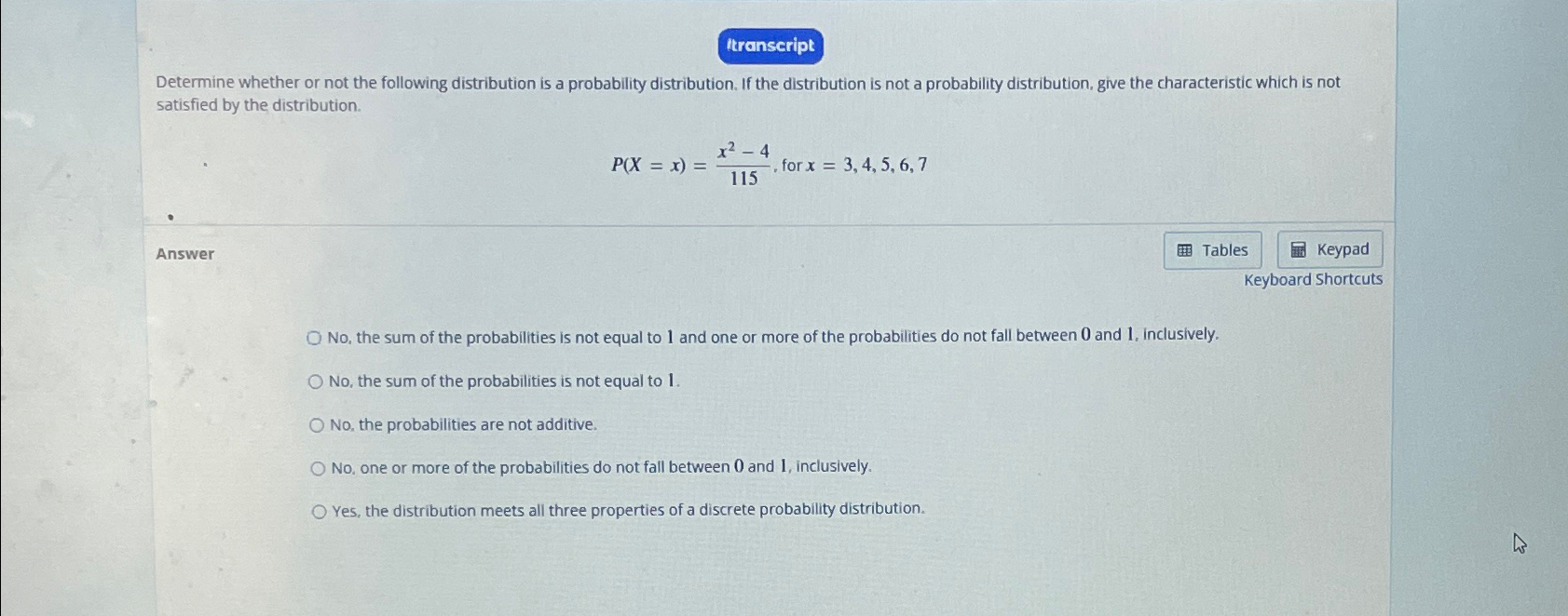 Solved Determine whether or not the following distribution | Chegg.com