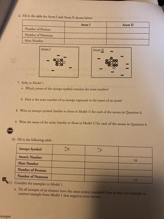 Solved 1. Refer to Model 1. What subatomic particles do the | Chegg.com