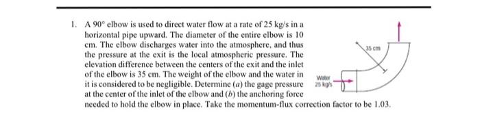 Solved 1. A 90∘ elbow is used to direct water flow at a rate | Chegg.com