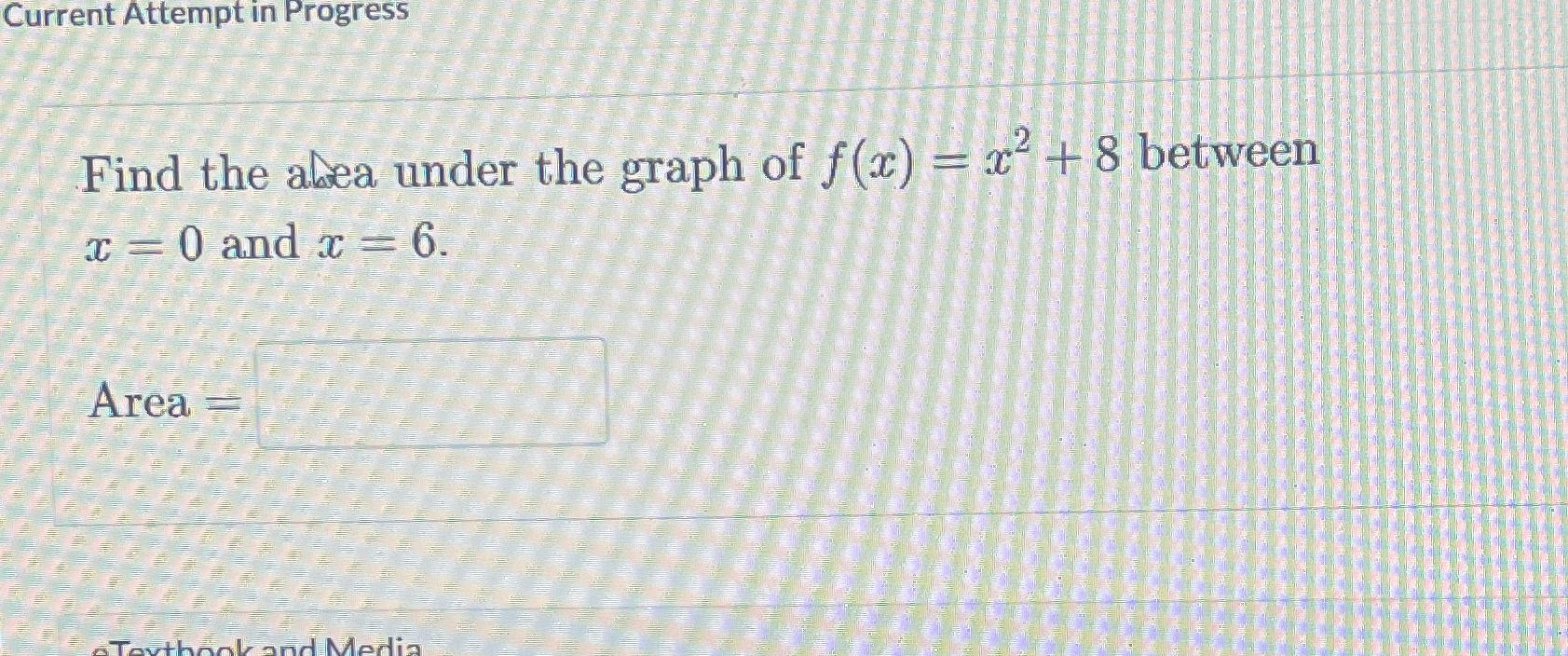 Solved Find the abea under the graph of f(x)=x2+8 ﻿between | Chegg.com