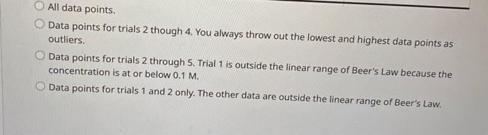 Solved W absorbance of several concentrations of a dye at | Chegg.com