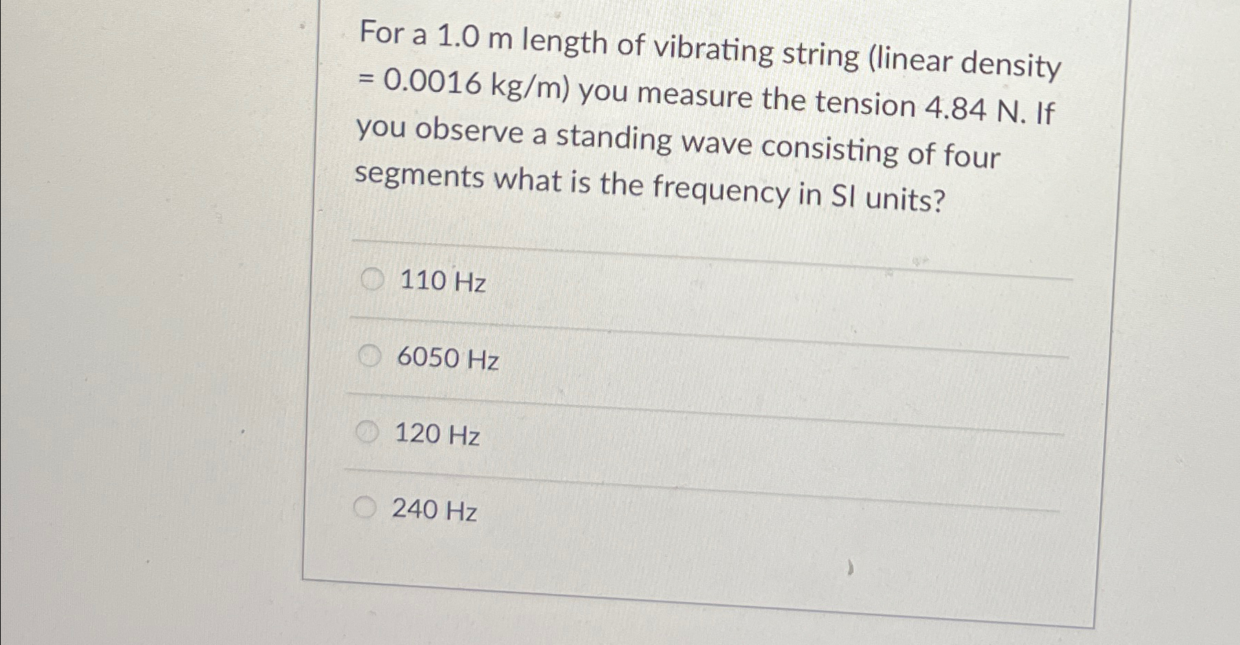 Solved For a 1.0m ﻿length of vibrating string (linear | Chegg.com