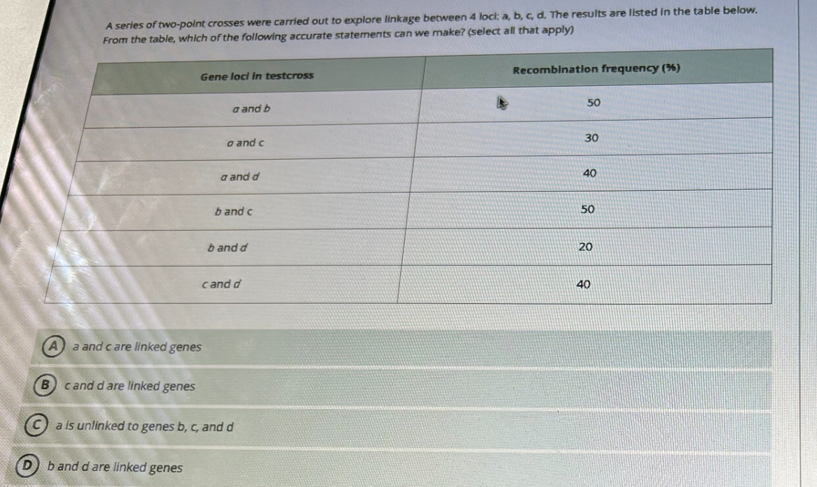 Solved A series of two-point crosses were carried out to | Chegg.com