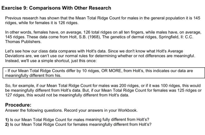 Exercise 9: Comparisons With Other Research Previous | Chegg.com