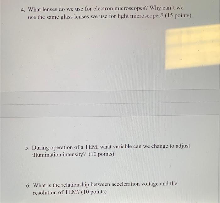 Solved 4. What lenses do we use for electron microscopes? | Chegg.com