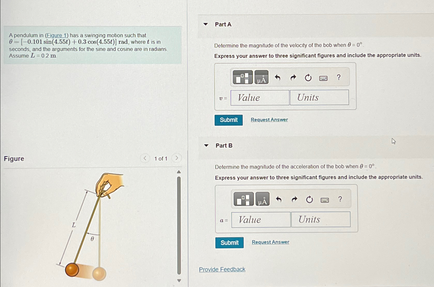 Solved Part AA pendulum in (Figure 1) ﻿has a swinging motion | Chegg.com