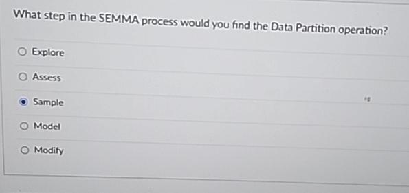 Solved What step in the SEMMA process would you find the | Chegg.com