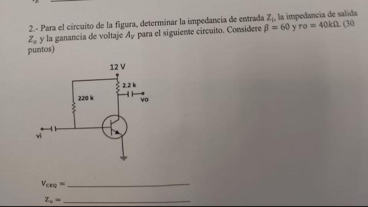 Solved 2.- ﻿Para el circuito de la figura, determinar la | Chegg.com