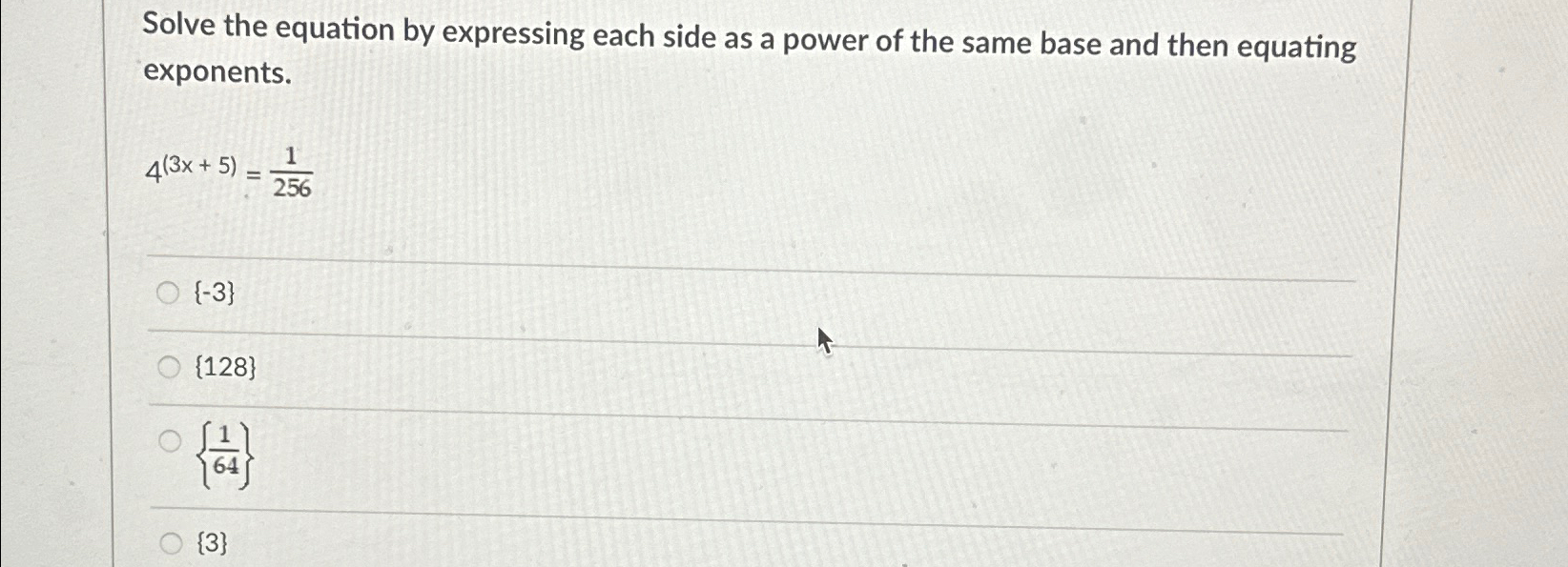 Solved Solve the equation by expressing each side as a power | Chegg.com