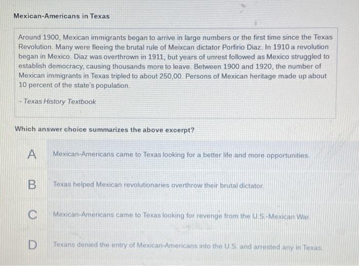 Solved Mexican-Americans in Texas Around 1900, Mexican | Chegg.com