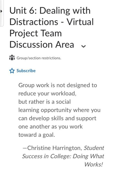 Unit 6: Dealing with Distractions - Virtual Project | Chegg.com