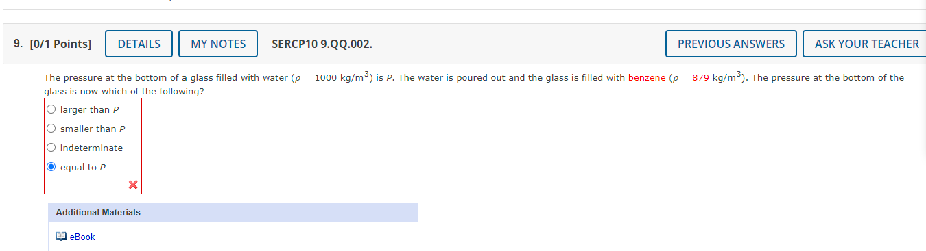 Solved The pressure at the bottom of a glass filled with | Chegg.com