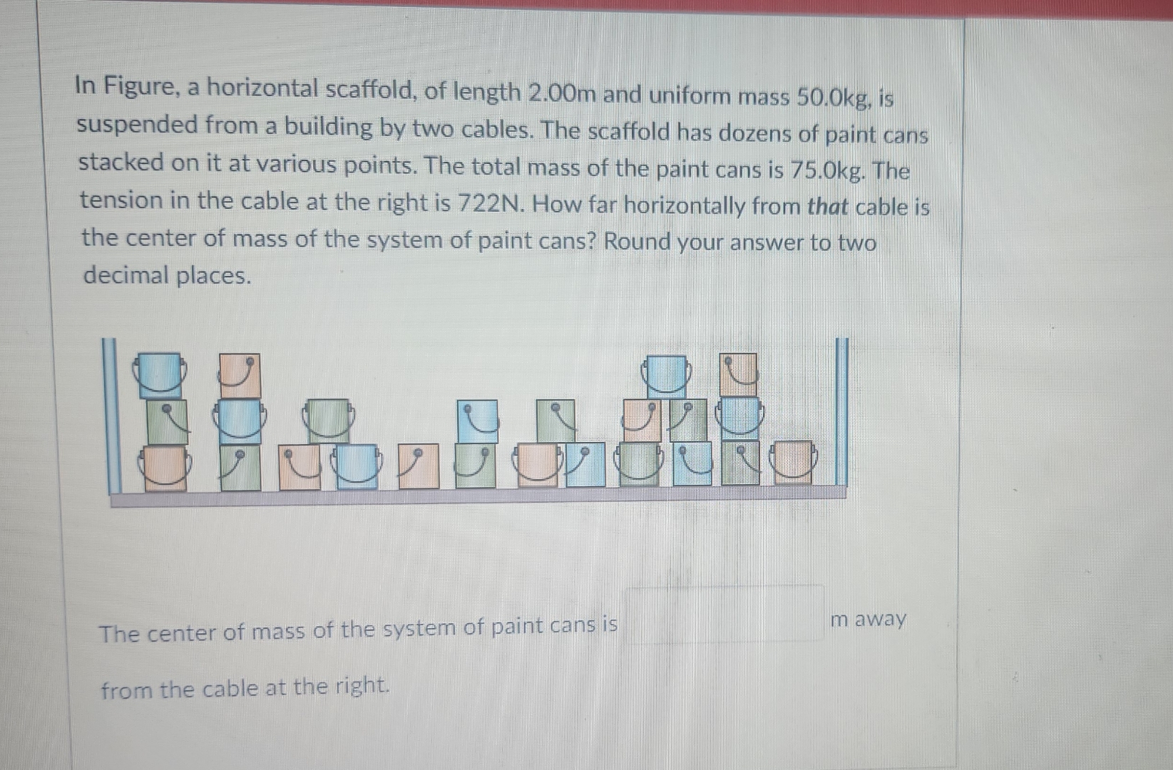 Solved In Figure, a horizontal scaffold, of length 2.00 ﻿m | Chegg.com