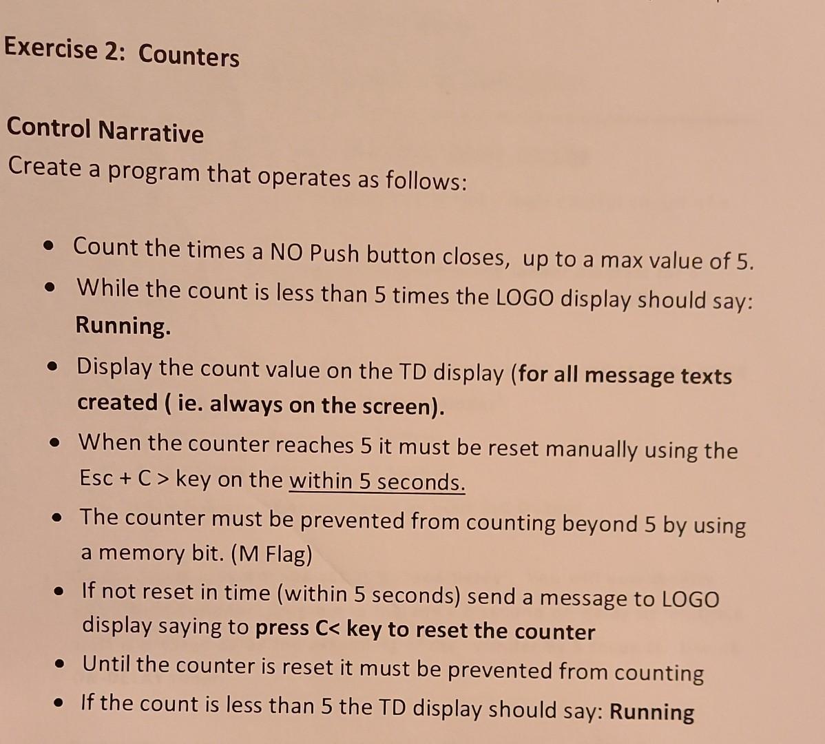 Solved Control Narrative Create a program that operates as | Chegg.com