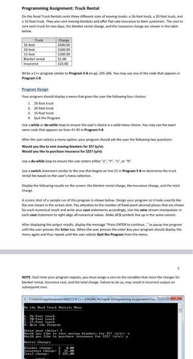 Solved Programming Assignment: Truck Rental On the Rosd | Chegg.com