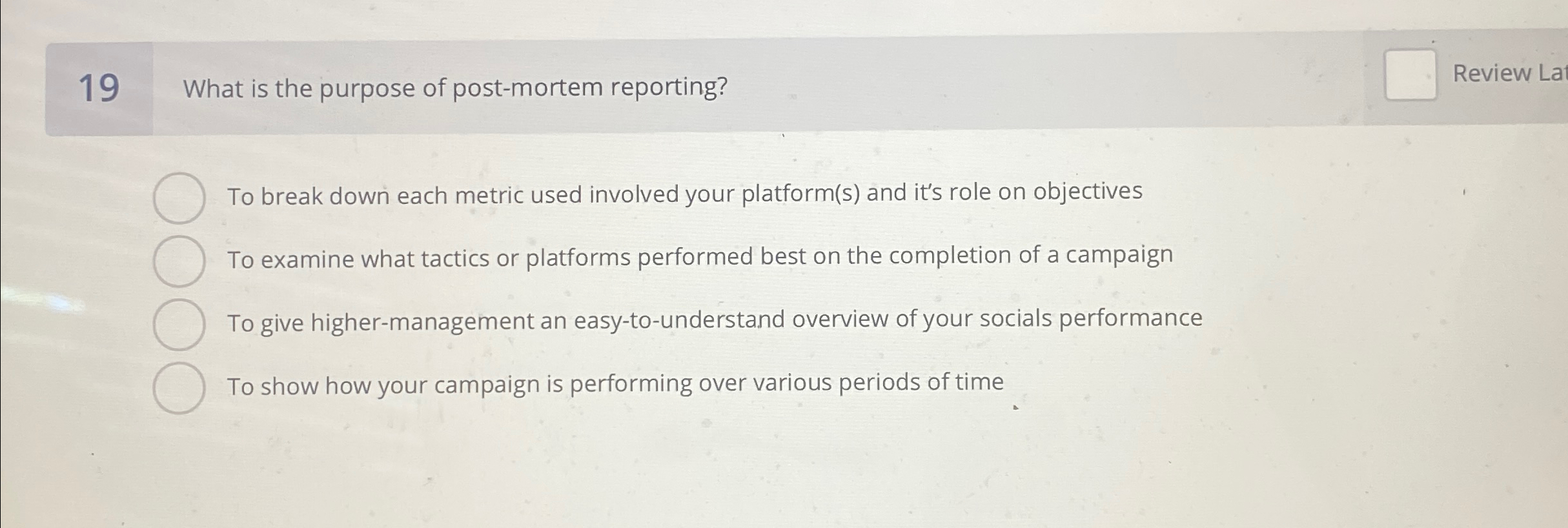 Solved 19 ﻿What is the purpose of post-mortem | Chegg.com