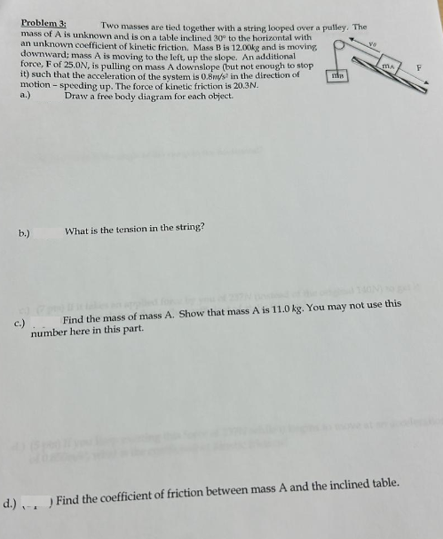 Solved Problem 3: Two masses are tied together with a string | Chegg.com