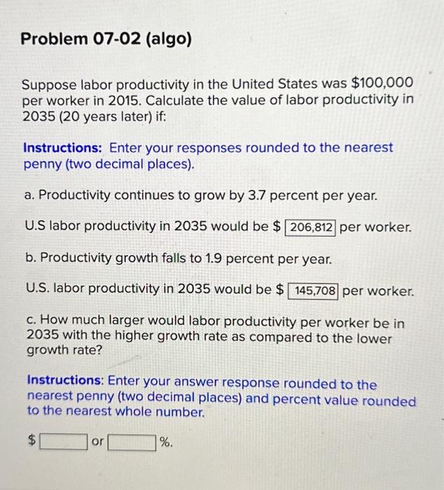 Solved Suppose labor productivity in the United States was | Chegg.com