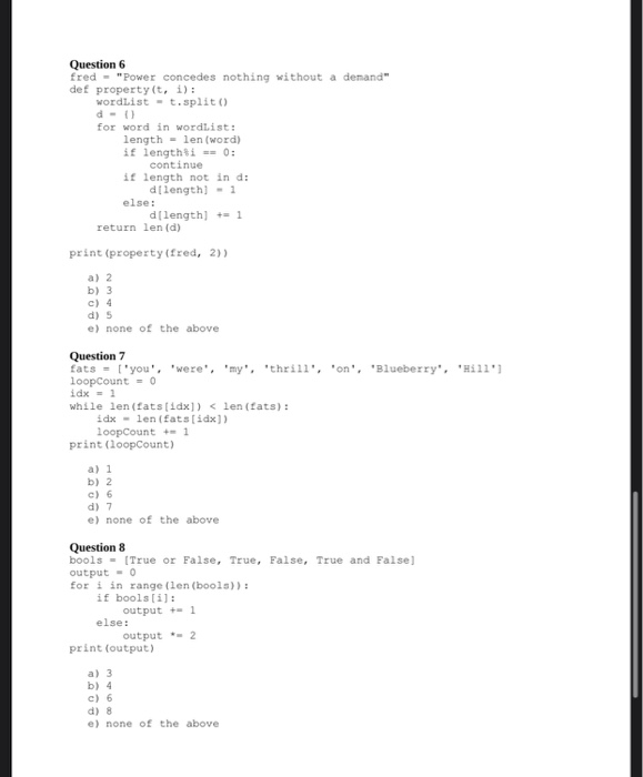 Solved Multiple choice questions. Four Points each. Question | Chegg.com