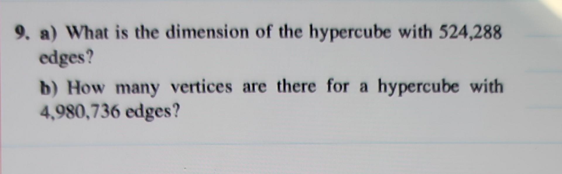Solved 9. a) What is the dimension of the hypercube with | Chegg.com