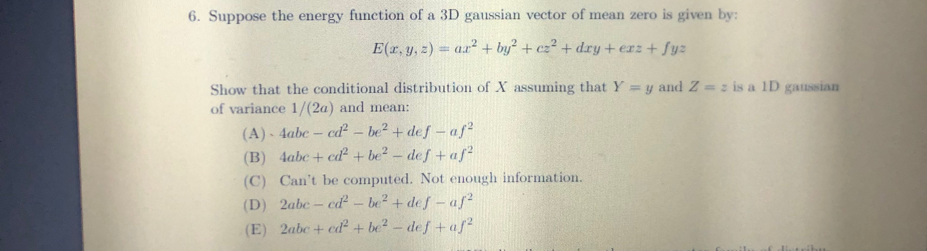 Solved Suppose the energy function of a 3D gaussian vector | Chegg.com