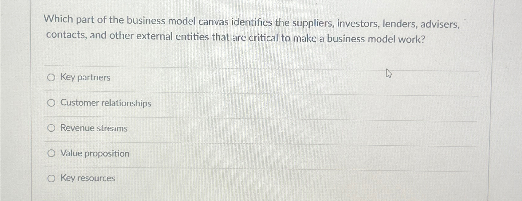 Solved Which part of the business model canvas identifies | Chegg.com
