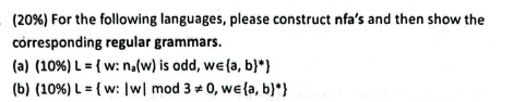 Solved (20%) ﻿For the following languages, please construct | Chegg.com