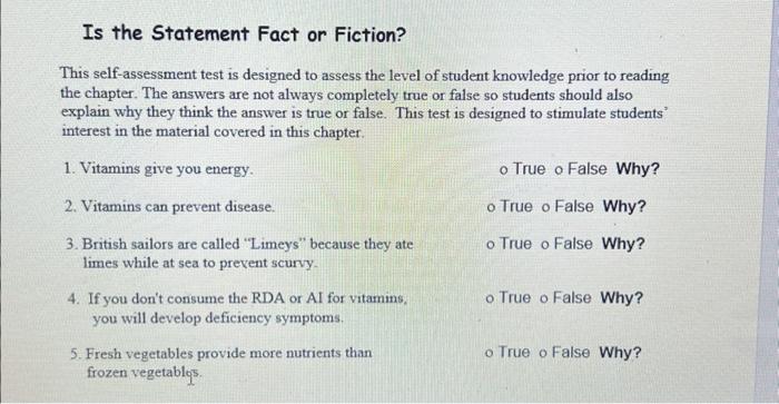Solved Is the Statement Fact or Fiction? This | Chegg.com