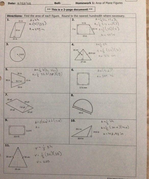 Solved Date: 4/12/21 Bell: Homework 1: Area of Plane Figures | Chegg.com